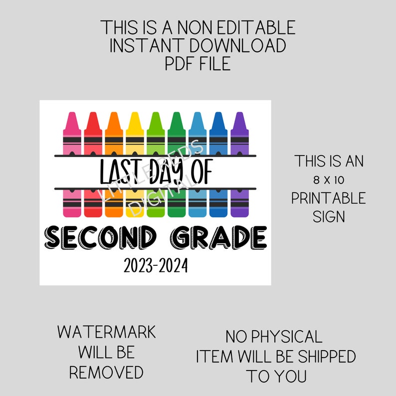 Goodbye 2nd Grade Sign, Printable Last Day of School Sign, Second Grade ...