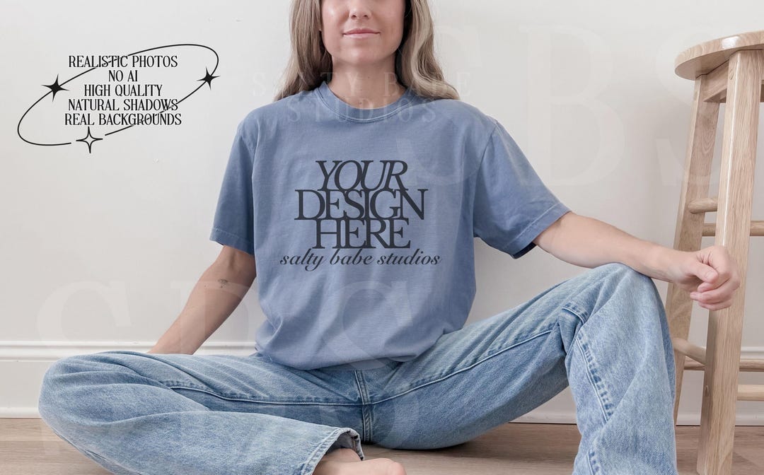 Blue Jean C1717 Mockup, Comfort Colors 1717 Blue Jean Simple Mock, Blue ...