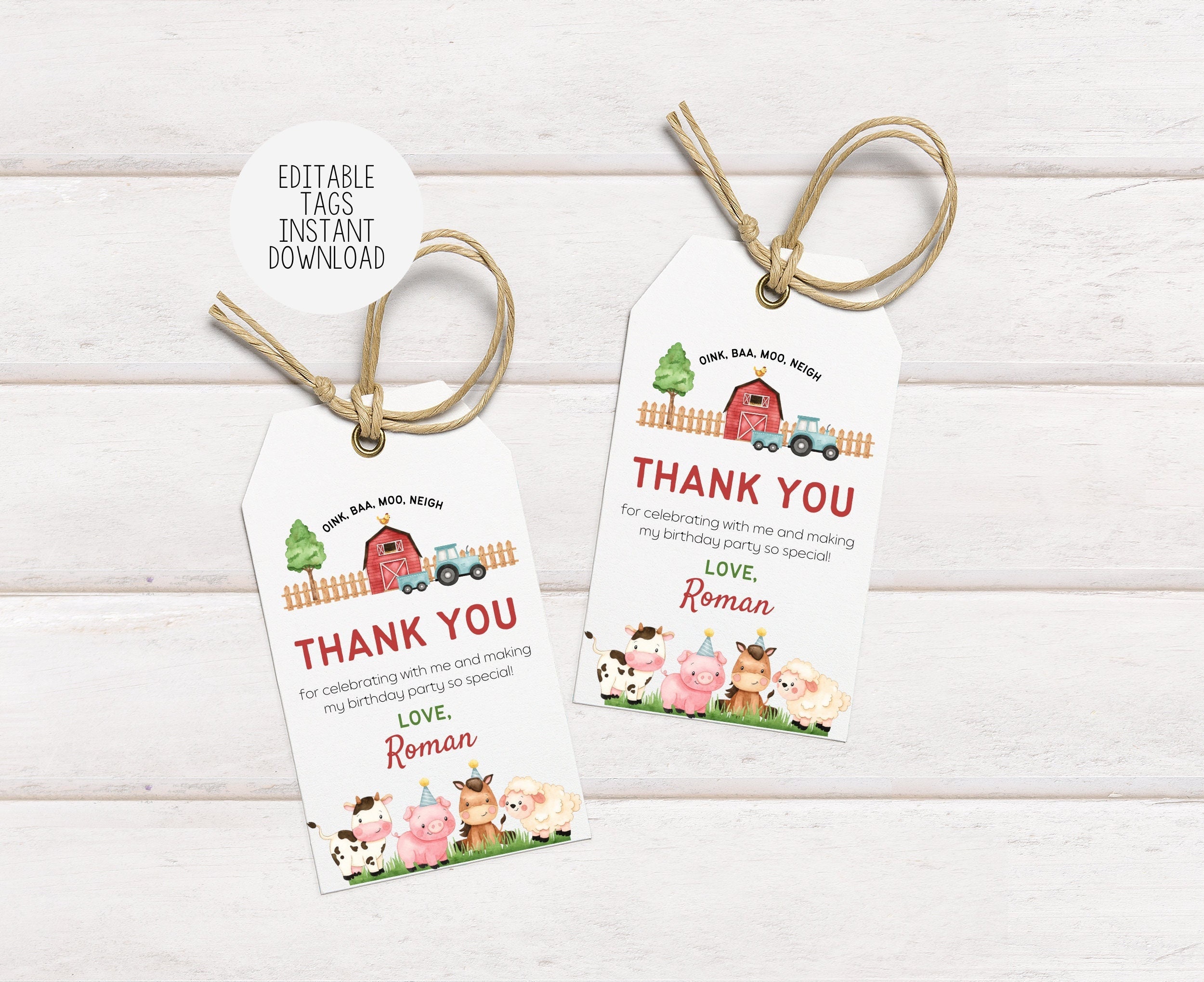 EDITABLE Farm Animals Treat Tags Farm Party Favor Tag - Etsy