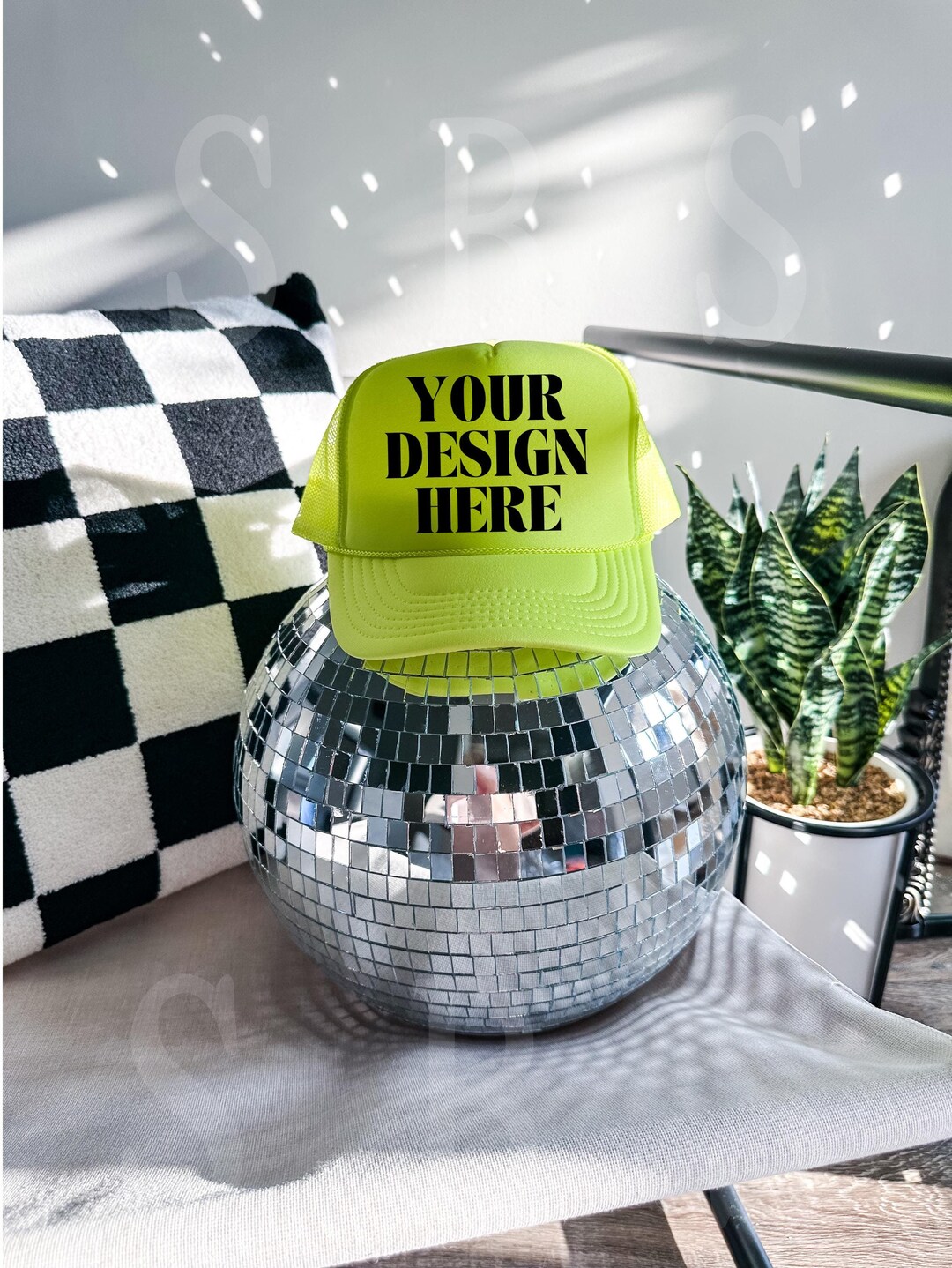 Neon Yellow Otto Trucker Hat Mockup Neon Hat Mock Beach Hat Trucker Hat ...