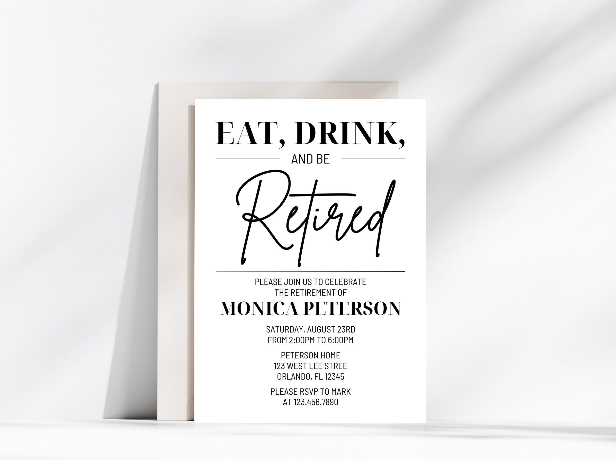 EDITABLE Eat, Drink and Be Retired Retirement Invitation Funny ...