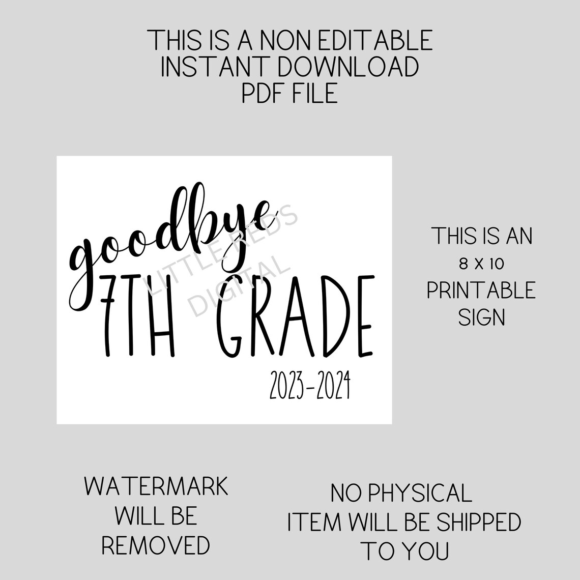 Goodbye 7th Grade Sign, Printable Last Day of School Sign Seventh Grade ...
