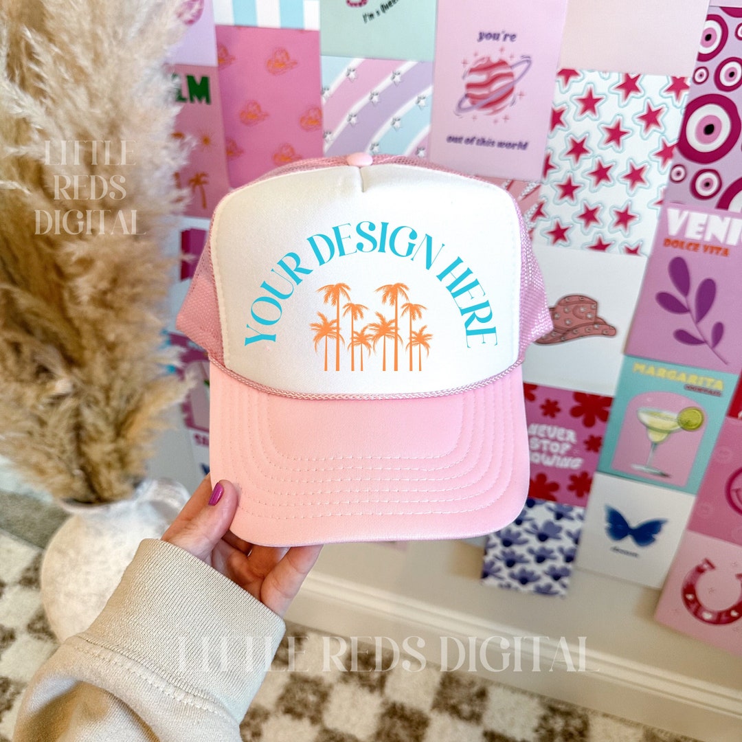 Pink Otto Trucker Hat Mockup Tan Hat Mock Beach Hat Trucker Hat Cap ...