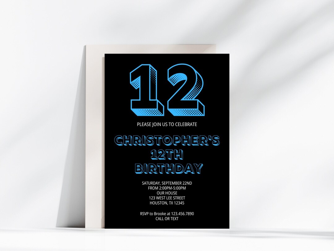 EDITABLE Blue and Black Boy Birthday Invitation Any Age Blue Invitation ...