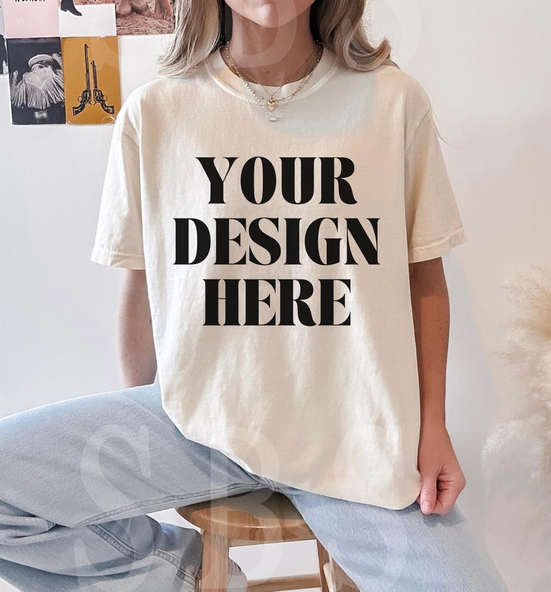 Comfort Colors 1717 Ivory Shirt Mockup Coastal Cowgirl Boots C1717 Mock ...