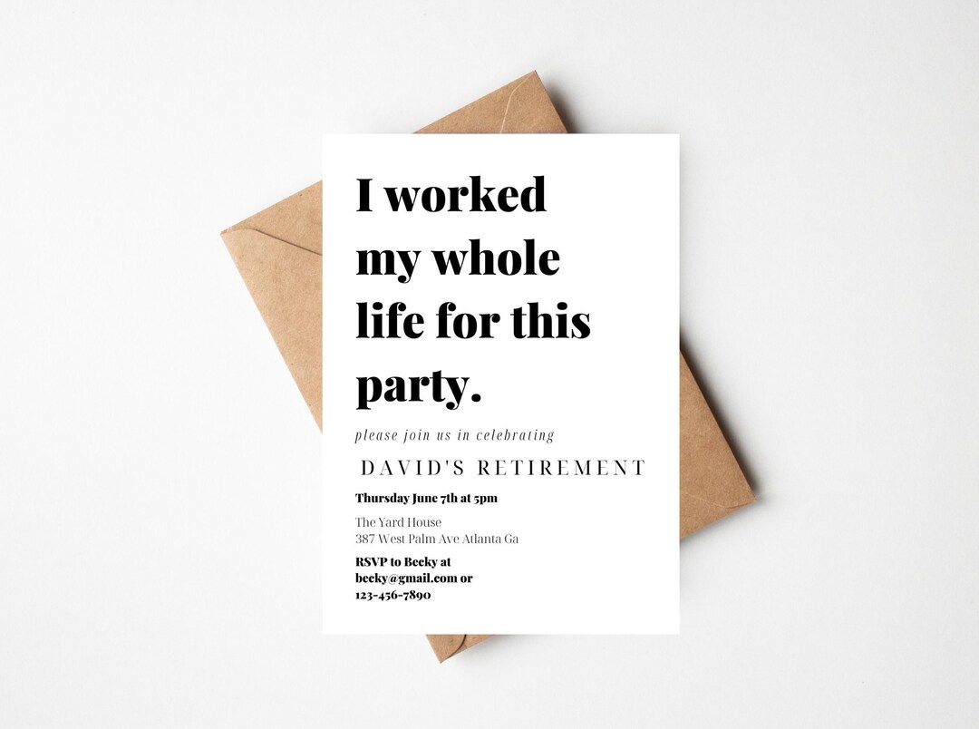 EDITABLE Funny Retirement Party Invitation Minimal Retirement ...