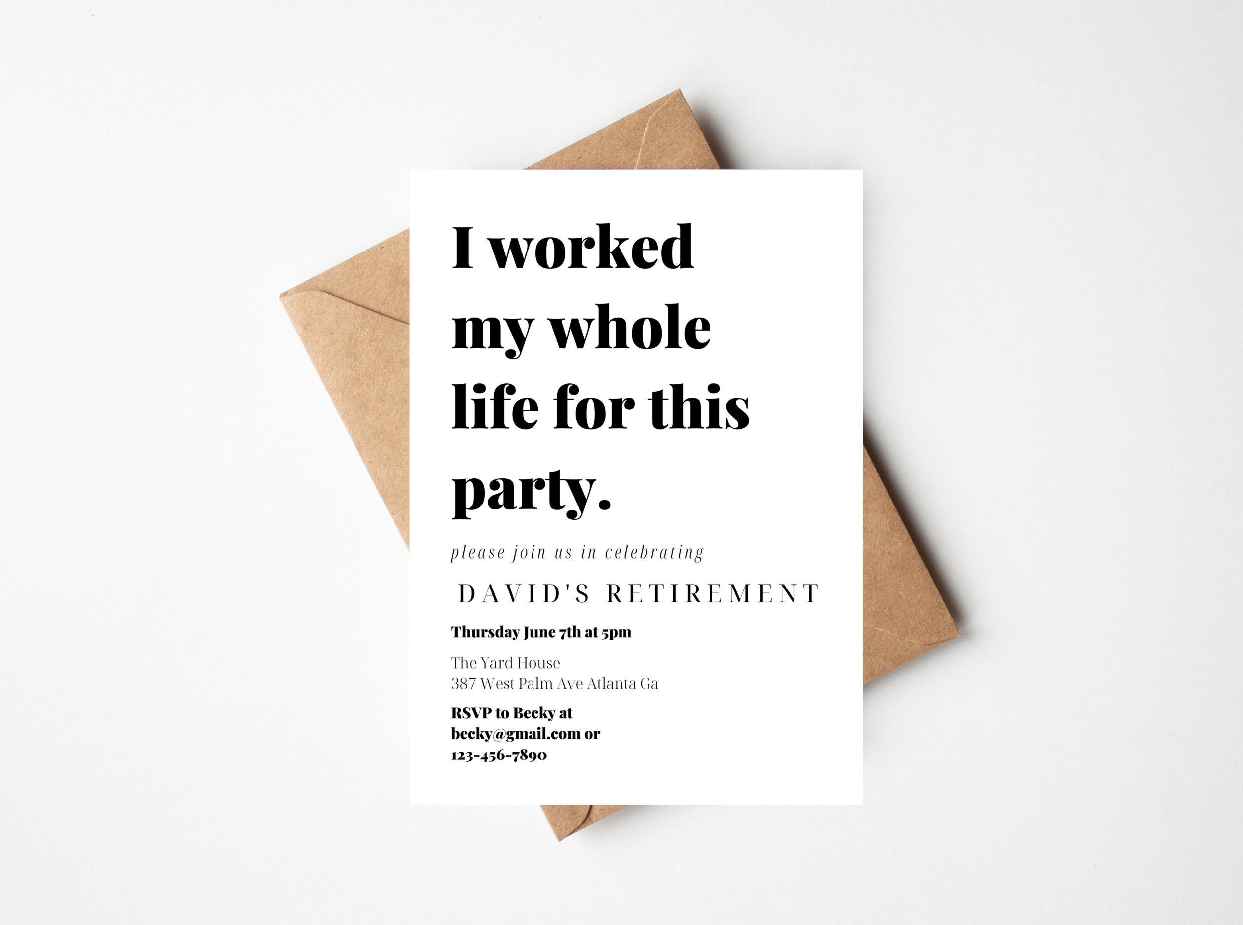 EDITABLE Funny Retirement Party Invitation Minimal Retirement ...