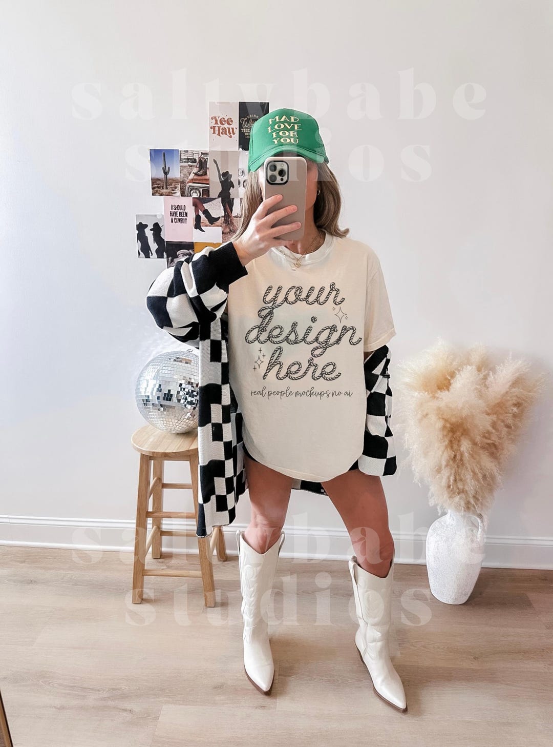 Comfort Colors 1717 Ivory Shirt Mockup Coastal Cowgirl Boots C1717 Mock ...