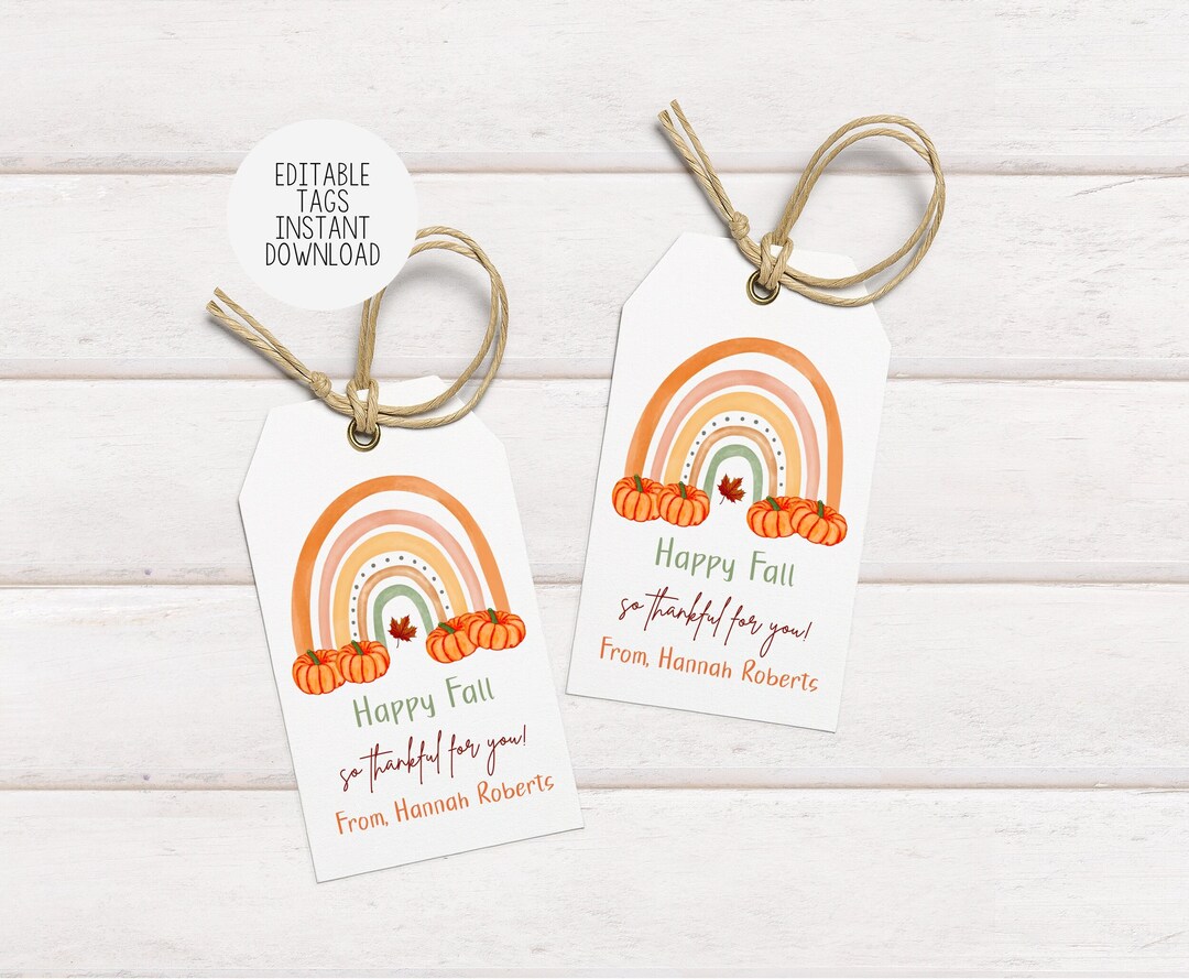 EDITABLE Happy Fall Gift Tag Template Cute Pumpkin Favor Tags School ...