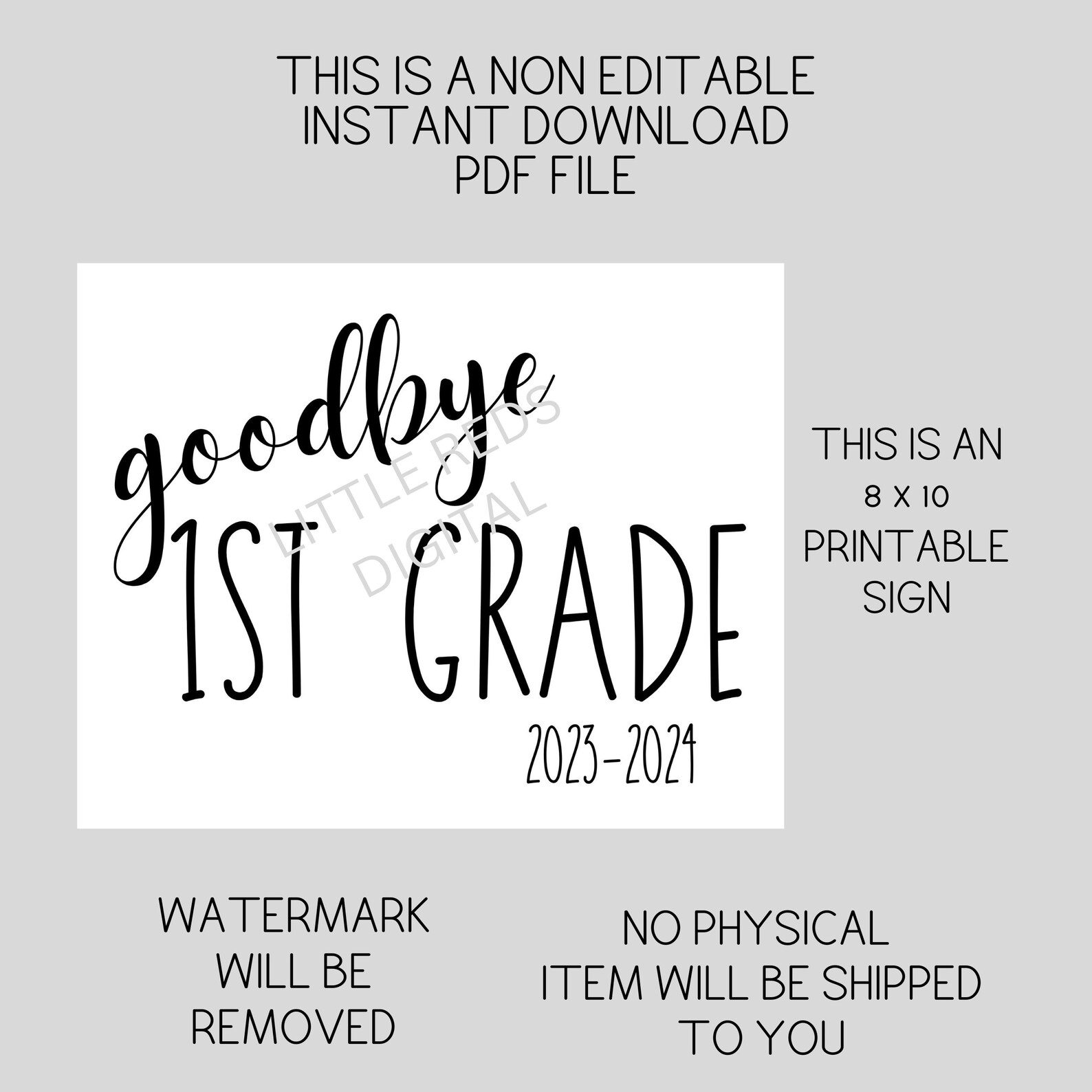 Goodbye 1st Grade Sign, Printable Last Day of School Sign, First Grade ...