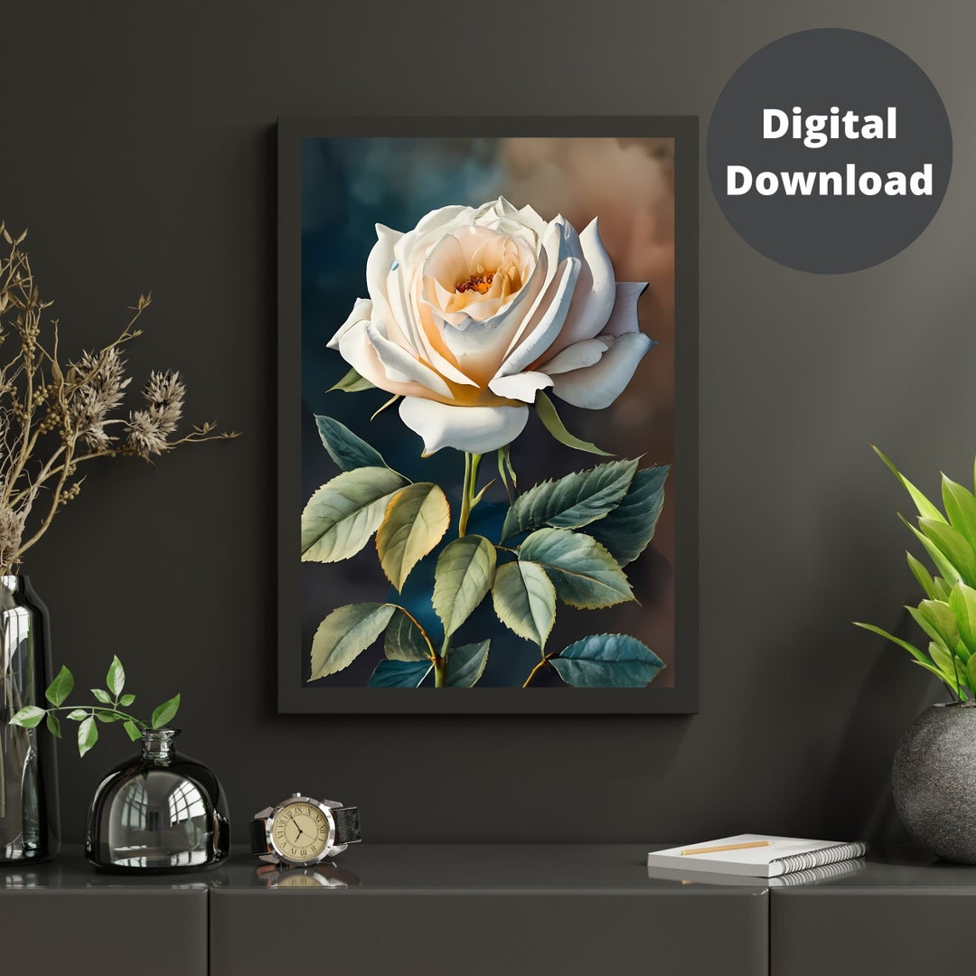White Rose Wall Art Flower Picture Print Modern Floral Artwork - Etsy