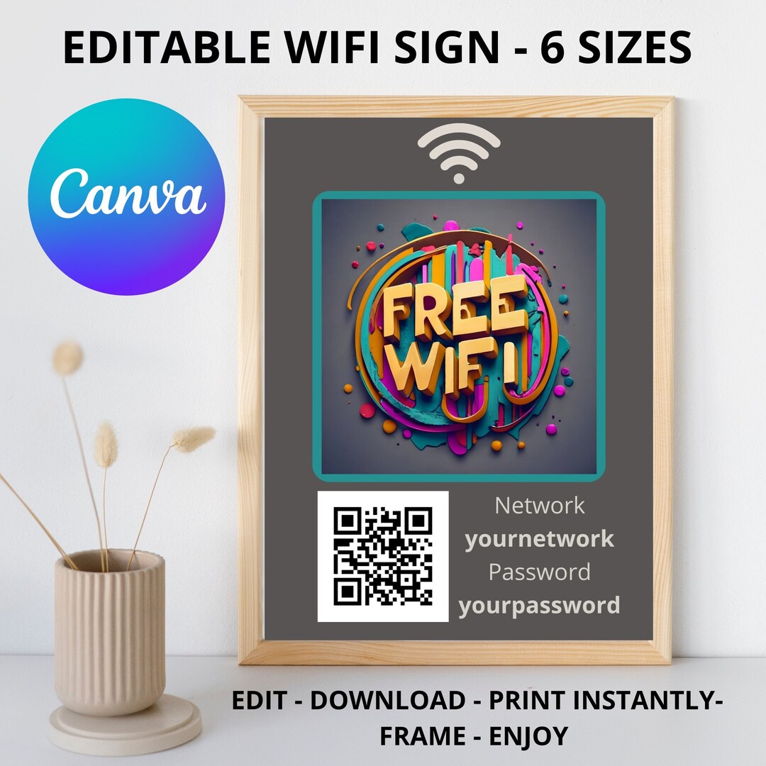 Wifi Sign QR Code Printable Editable Wifi QR Code Canva - Etsy