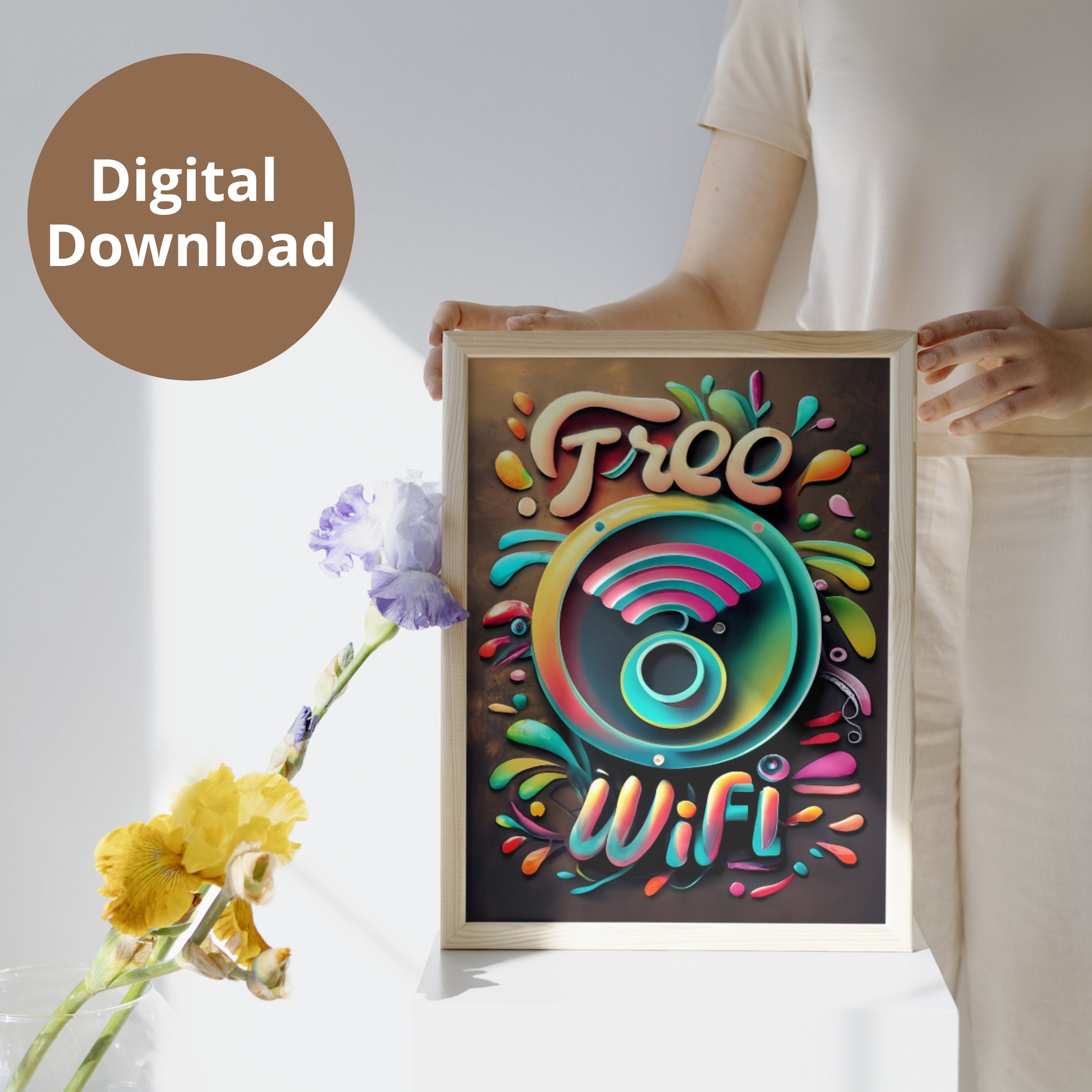 Free WIFI Sign Printable PDF Color Icon Symbol Home Guest Airbnb Office ...