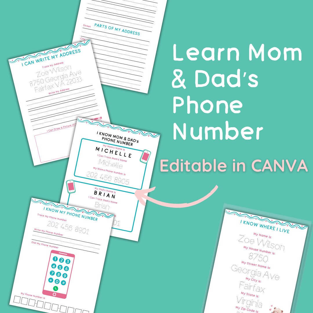 Editable Phone Number and Address Preschool Printable Number Activity ...