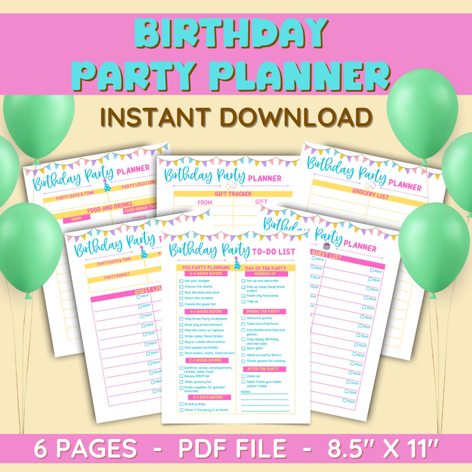 Birthday Party Checklist Printable Party Planner Checklist for Guest ...