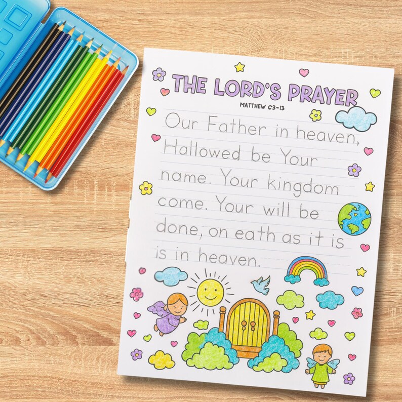 Lords Prayer for Kids Coloring Page Bible Verse Tracing Worksheet ...