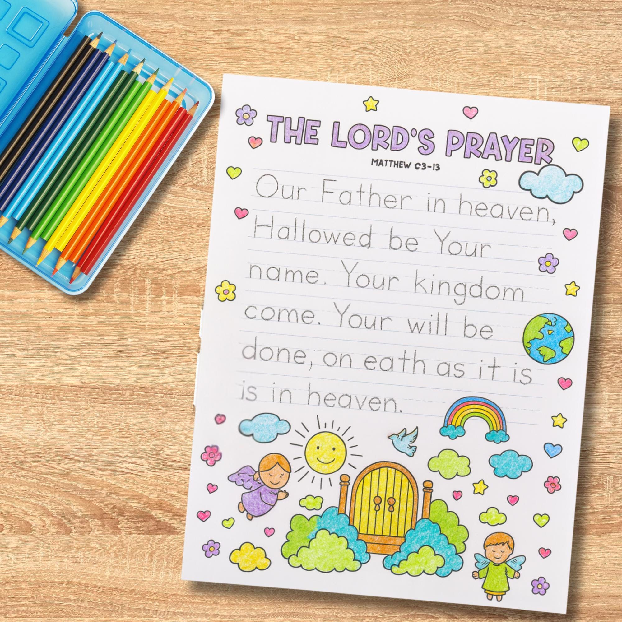 Lords Prayer for Kids Coloring Page Bible Verse Tracing Worksheet ...