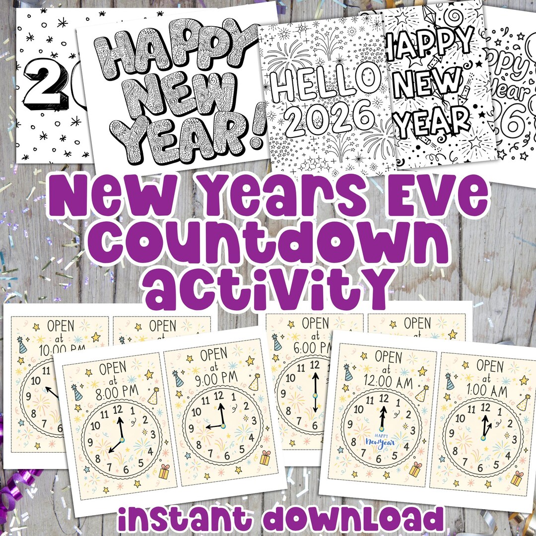 Printable New Years Eve Countdown Clock Game for Kids NYE Coloring ...