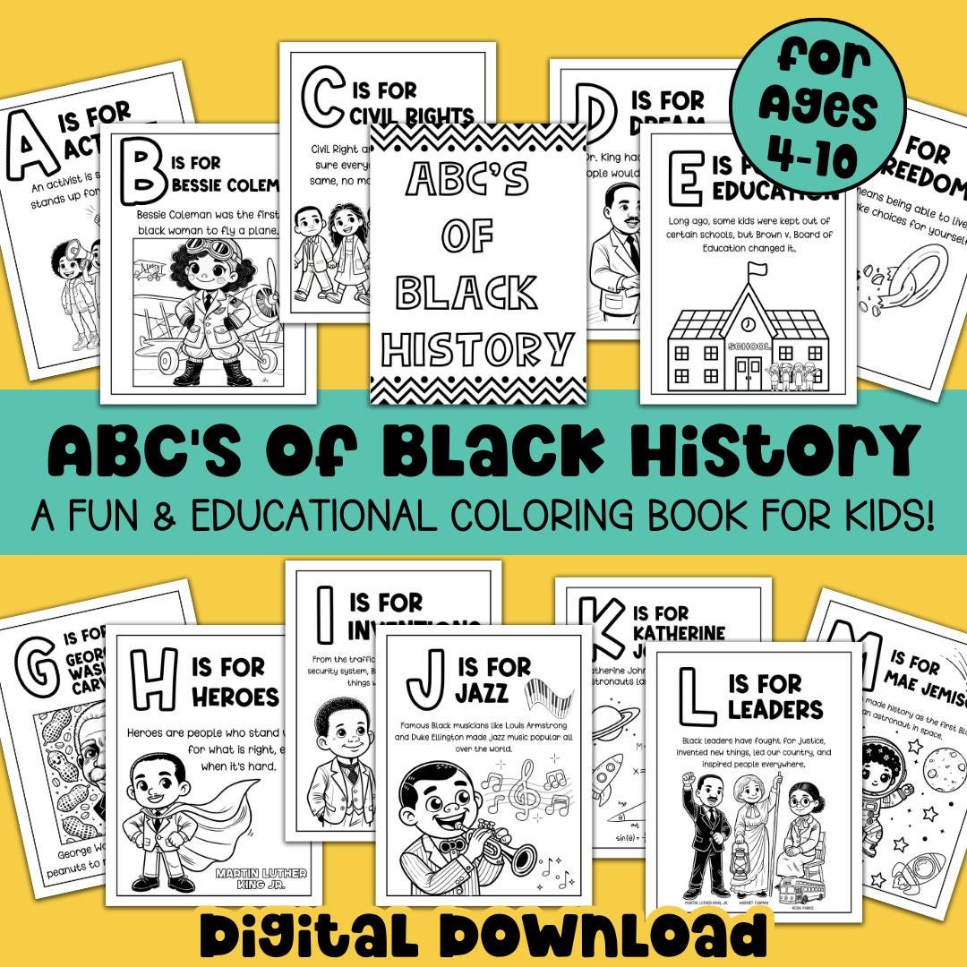 ABC Black History Coloring Page Bundle Bulletin Board Black History ...