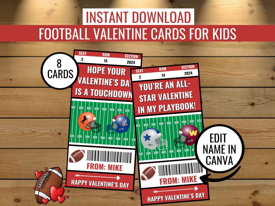 EDITABLE Football Valentine Day Card for Kid Printable Valentine Boy ...