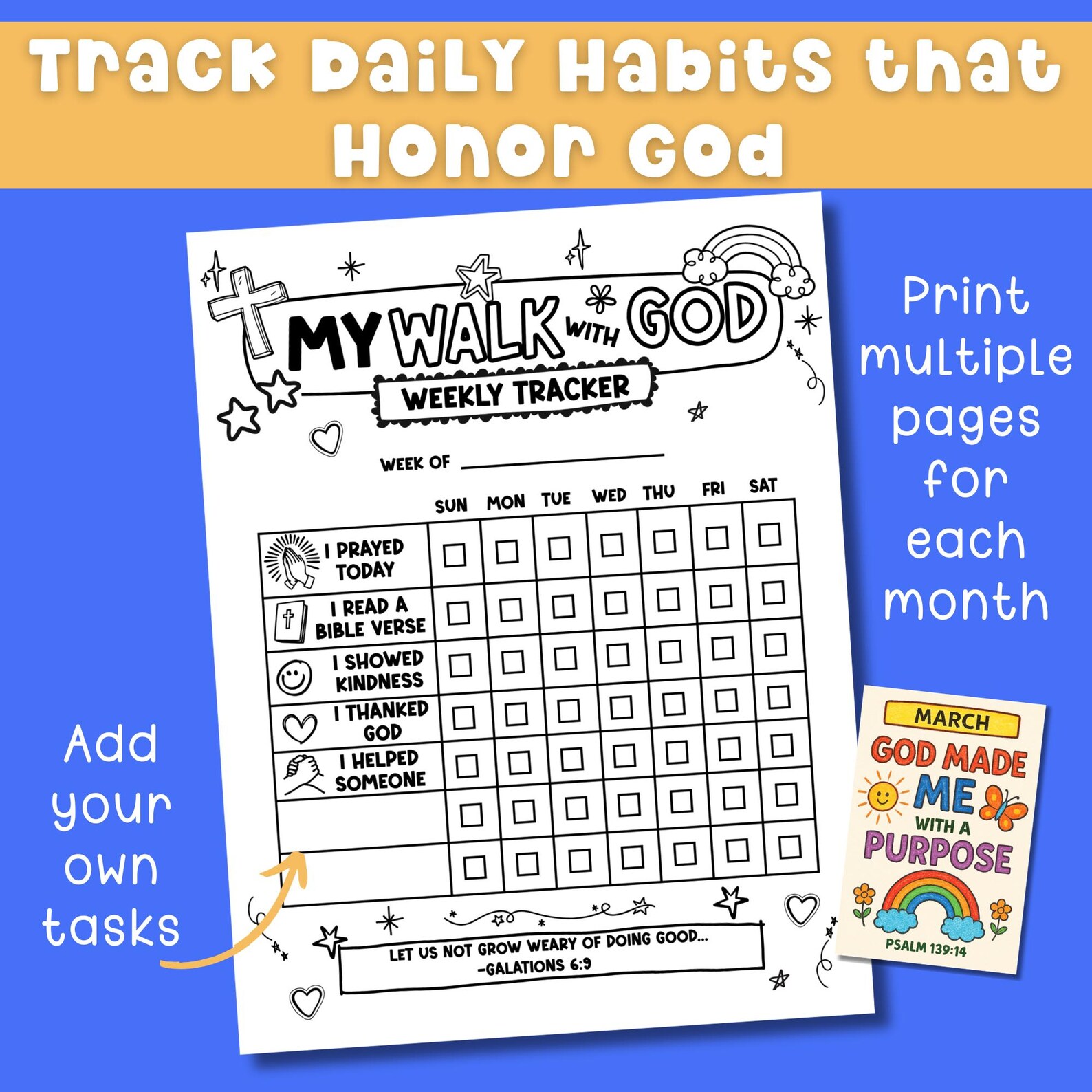 Christian New Year Faith Printable Bundle Kid Bible Tracker Goal ...