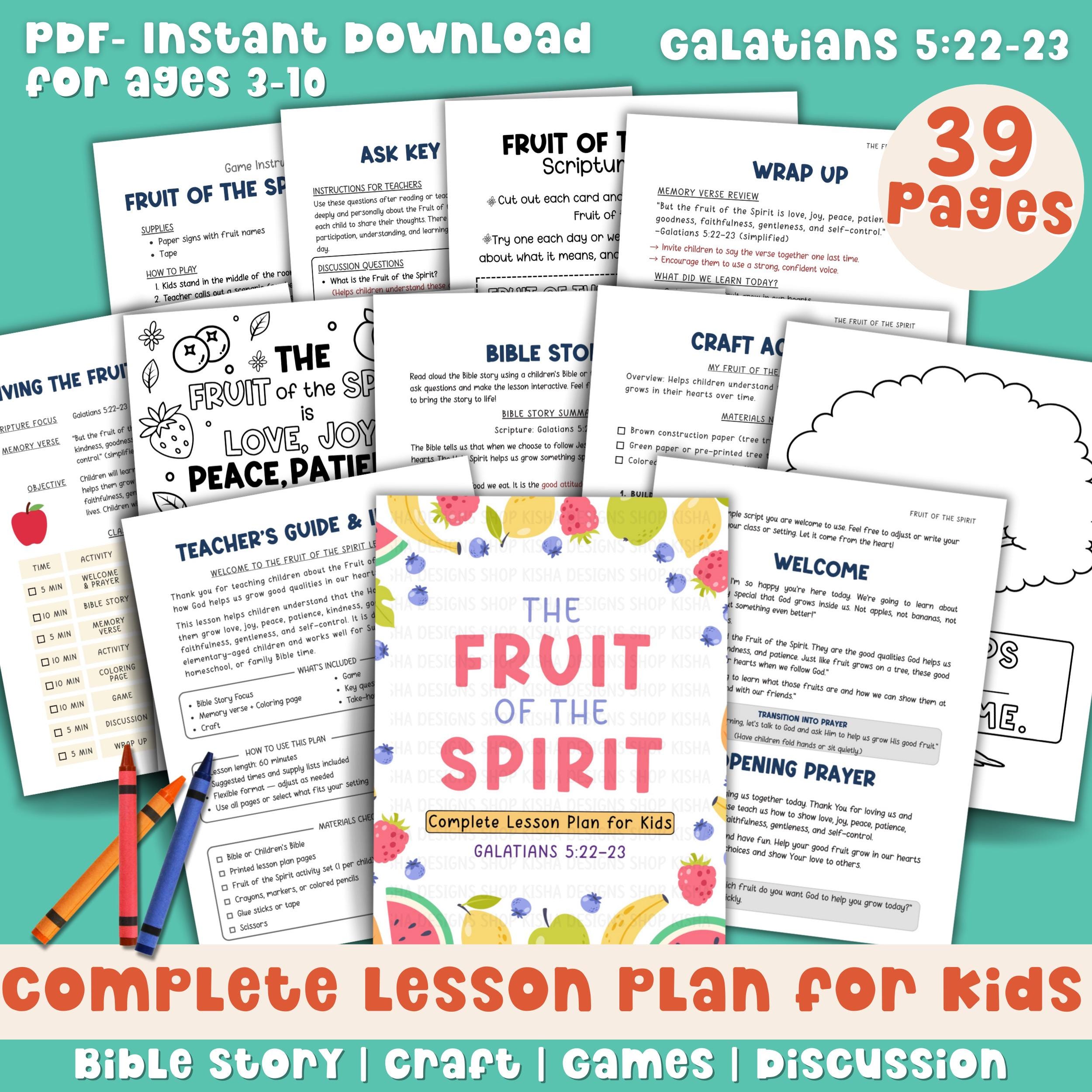 Fruit of the Spirit Bible Lesson for Kids Printable Christian Activity ...