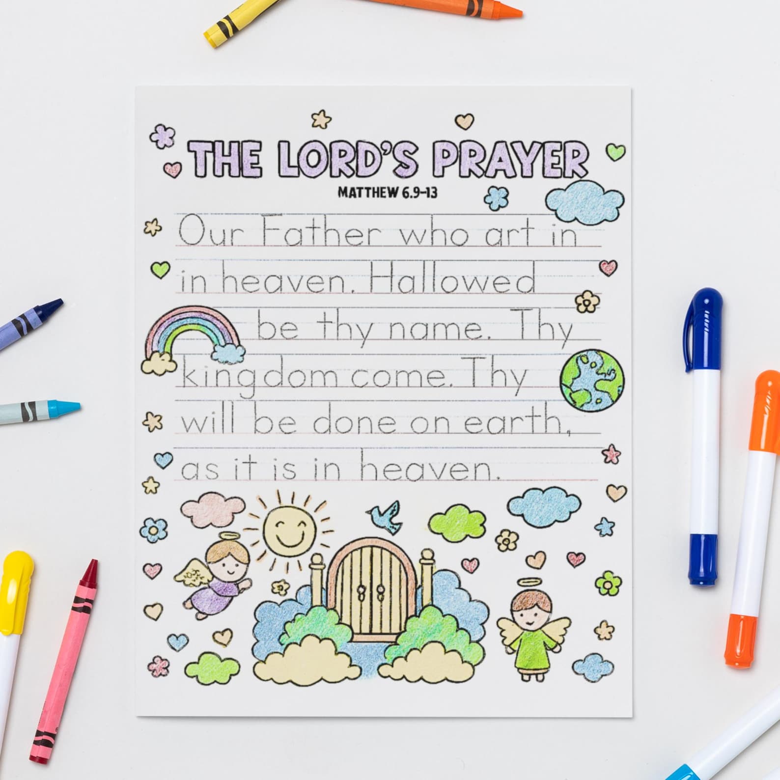 Lords Prayer Bible Verse Coloring Page Tracing Worksheet Kid Prayer ...