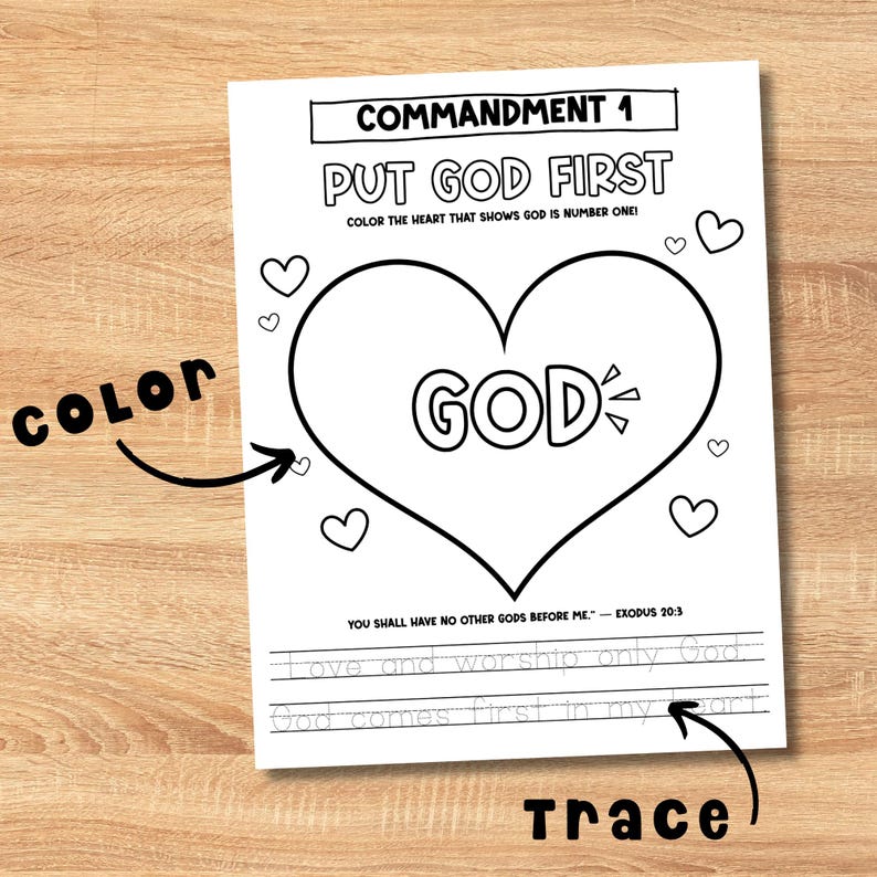 Ten Commandments Coloring Page Tracing Worksheet Bible Study for Kids ...