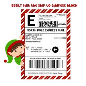 North Pole Express Santa Label Elf Arrival Gift From Santa Express Fun ...