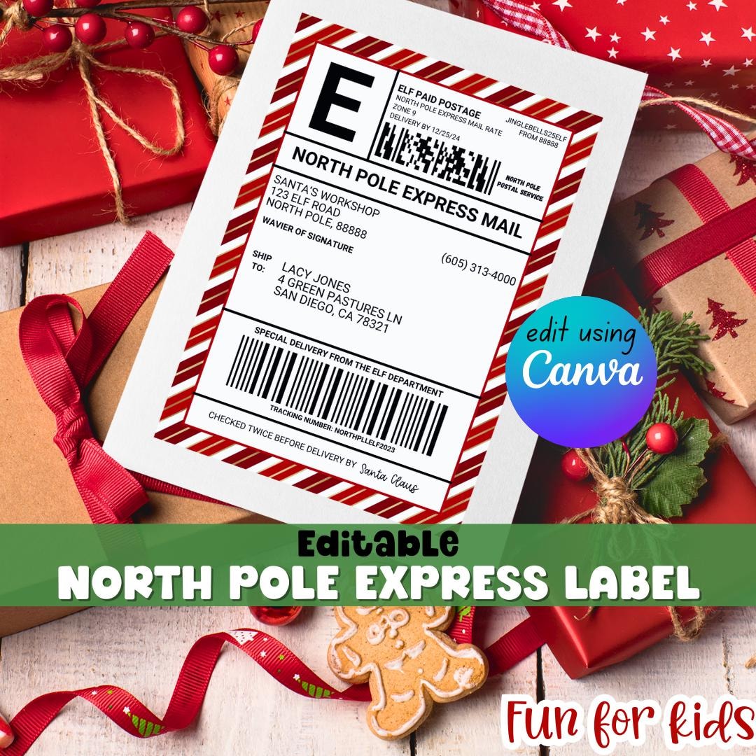 North Pole Express Santa Label Elf Arrival Gift From Santa Express Fun ...