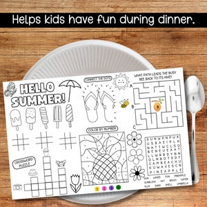 Summer Activity Placemat Coloring Page Printable Table Mat Quiet ...