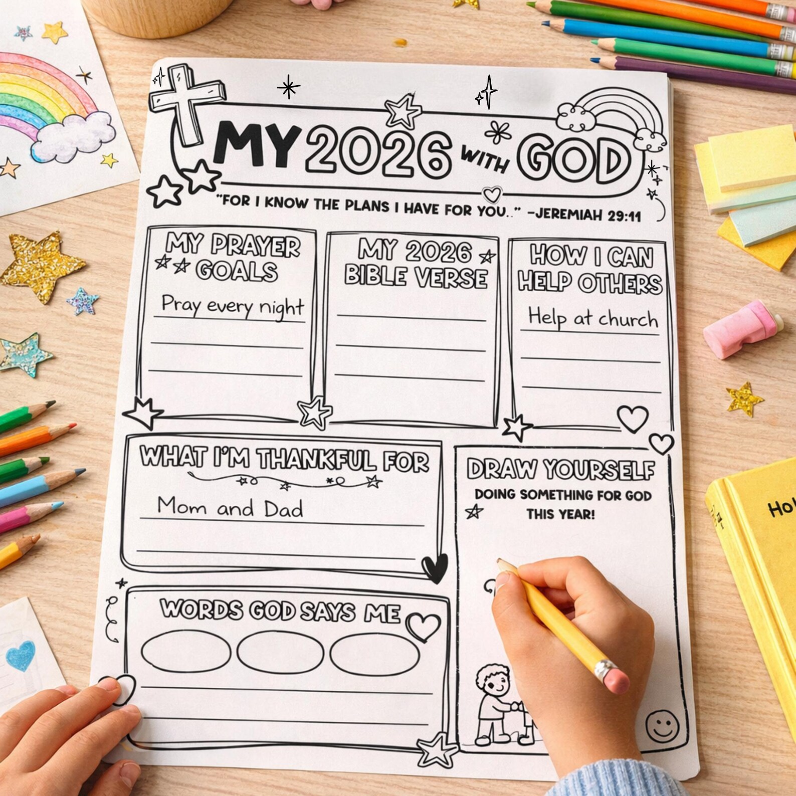 Christian New Year Faith Printable Bundle Kid Bible Tracker Goal ...