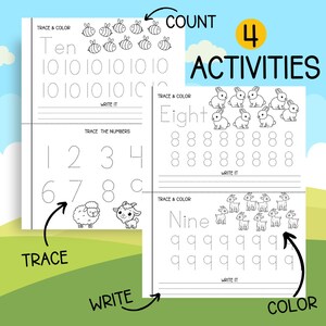 Number Tracing Worksheet Handwriting Practice Preschool Busy Book Farm ...
