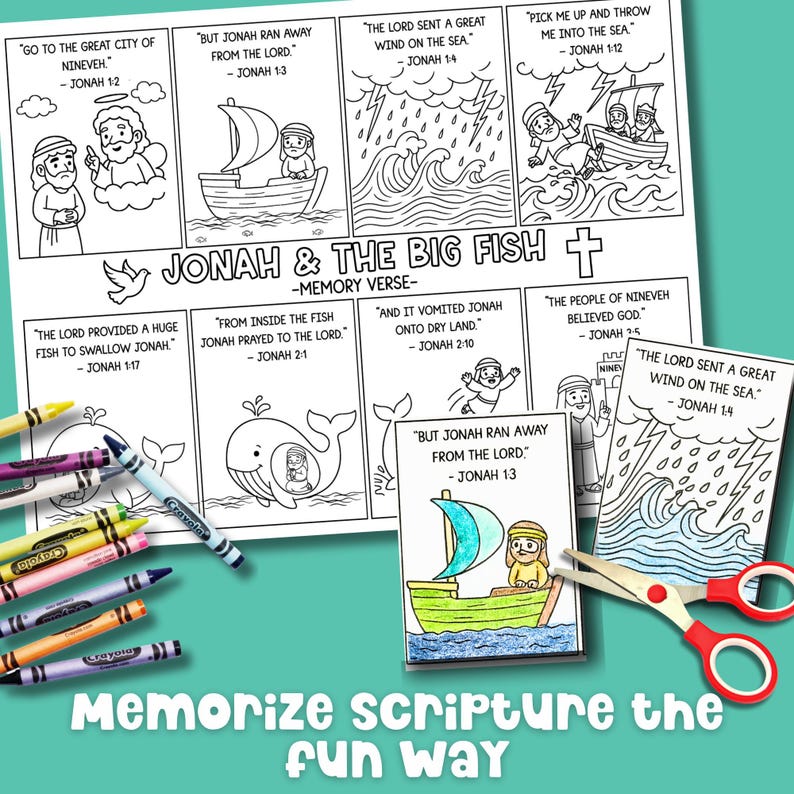 Jonah and the Whale Bible Verse Coloring Sunday School Craft Jonah and ...