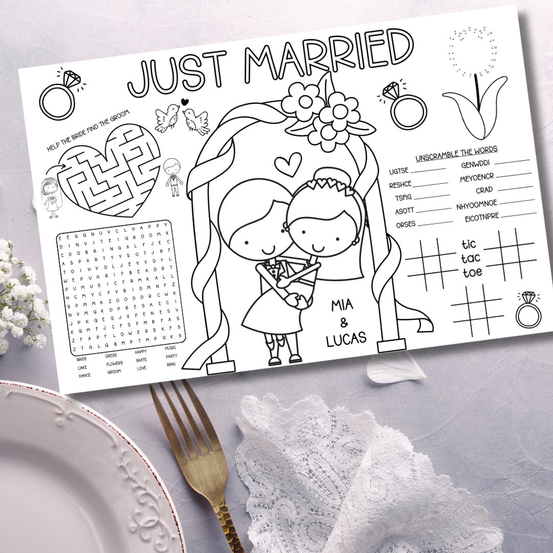 Personalized Kid Wedding Activity Placemat Wedding Word Game Coloring ...