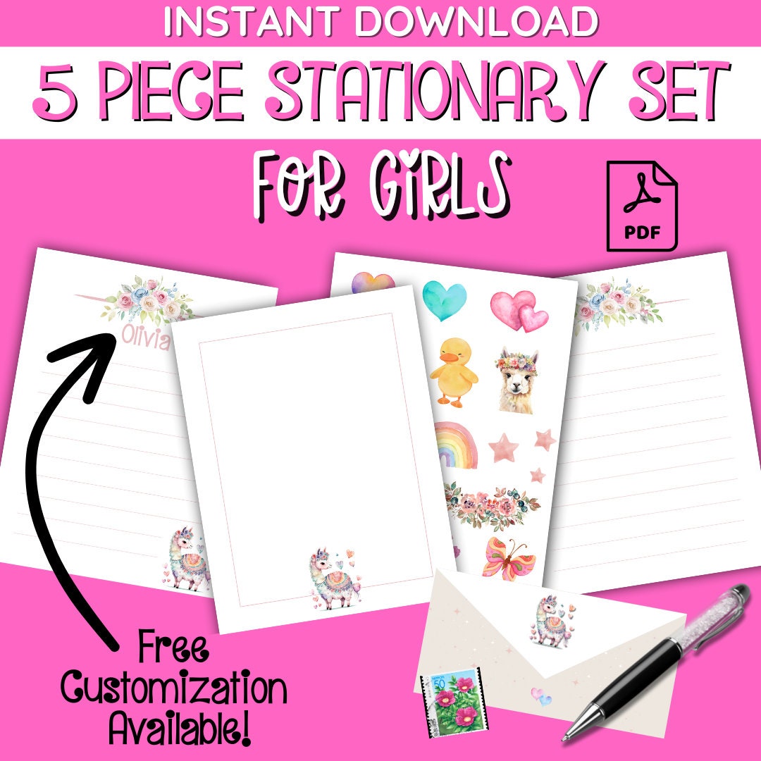Cute Stationary Set for Girl Personalized Stationary Set Gift Printable ...