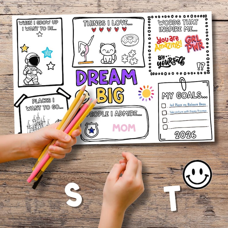 Kids Vision Board 2026 Printable Dream Big Goal Setting Activity With ...