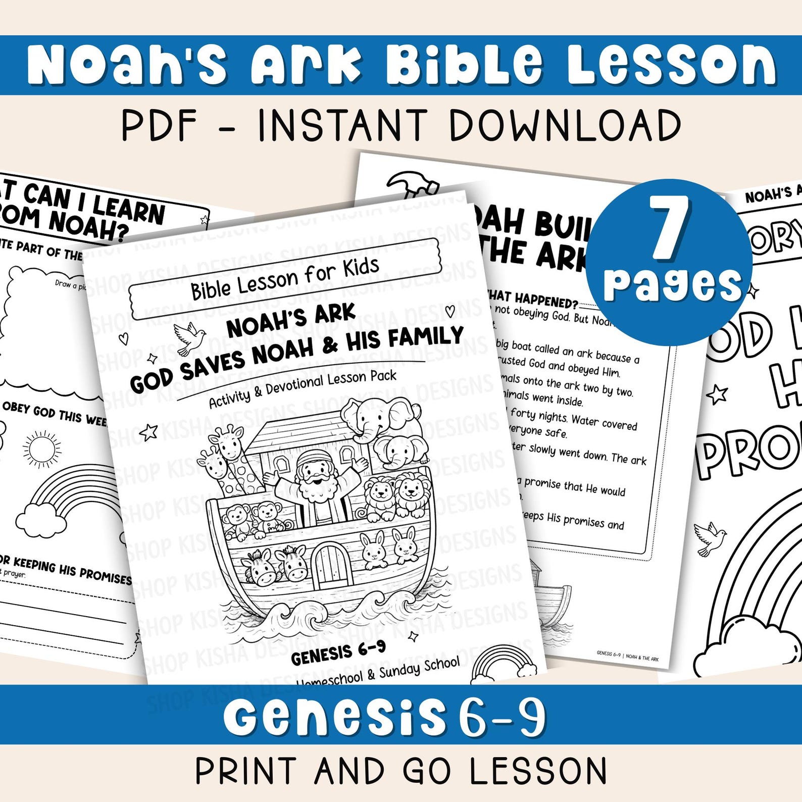 Noahs Ark Printable Primary Lesson Kid Scripture Lesson Bible Story ...