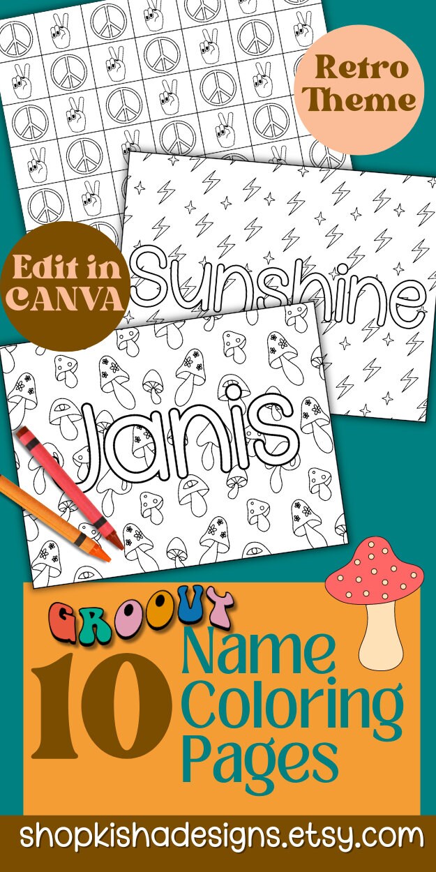 Editable Name Coloring Sheet Hippie Theme Coloring Page Printable ...