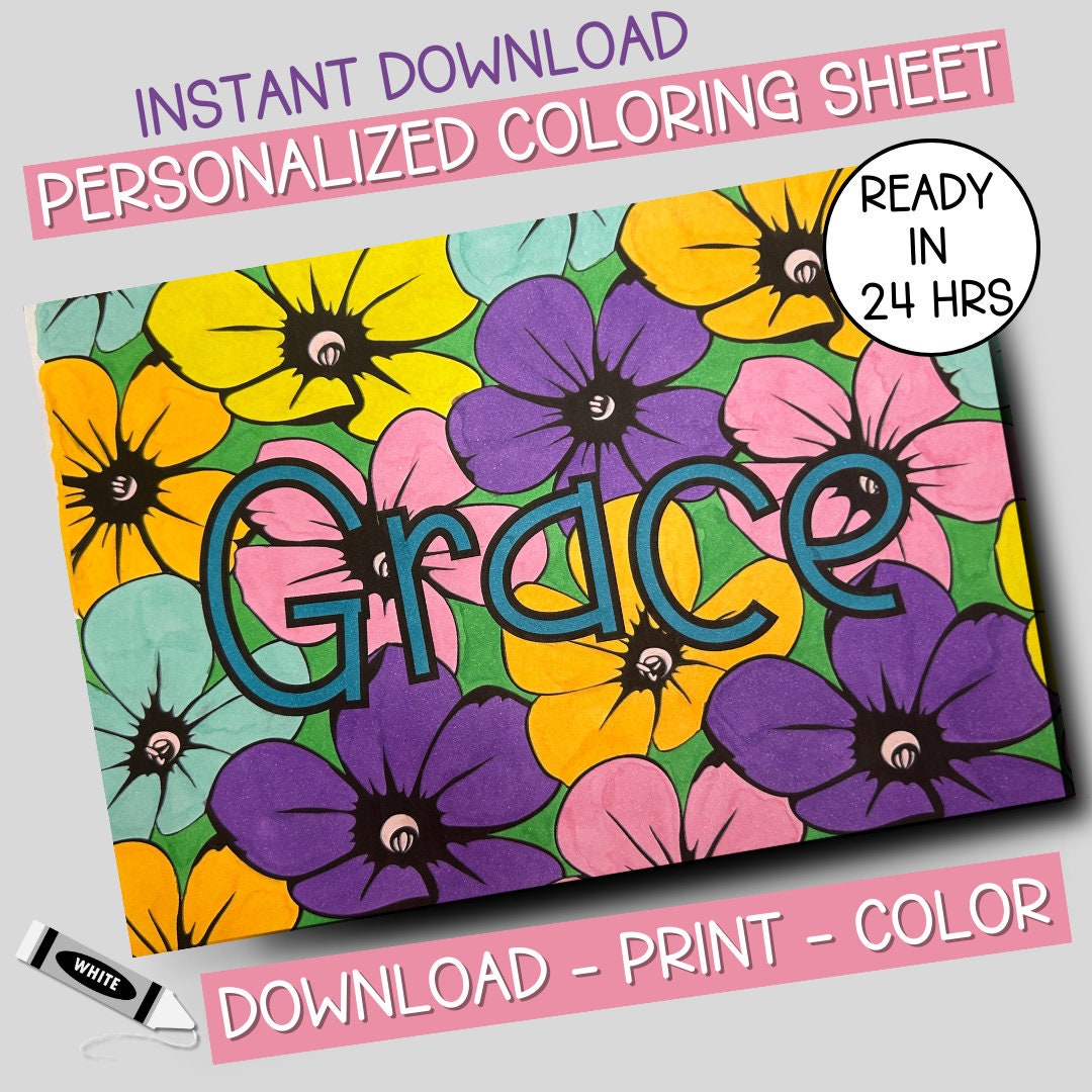 Printable Floral Name Coloring Page Stress Relief Color Your Name Calm ...