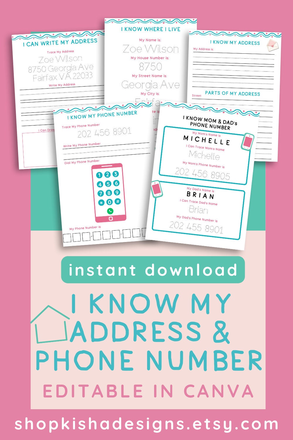 Editable Phone Number and Address Preschool Printable Number Activity ...