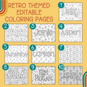 Editable Name Coloring Sheet Hippie Theme Coloring Page Printable ...