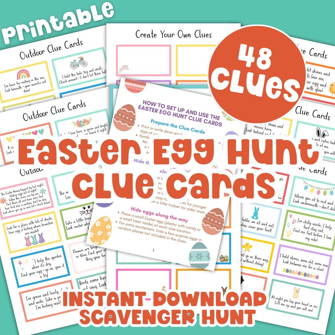 Easter Egg Hunt Card Clue Printable Scavenger Hunt Kid Easter Activity ...