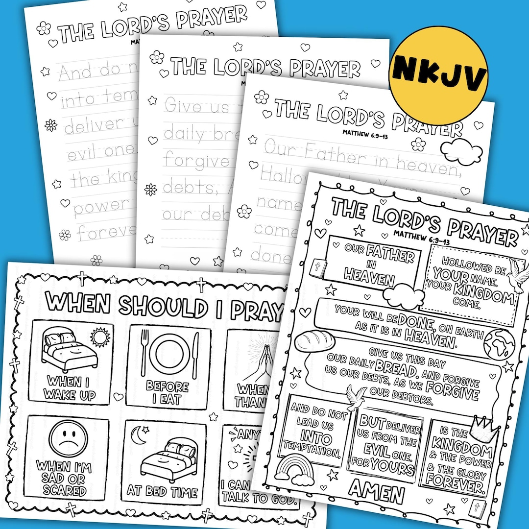Lords Prayer for Kids Coloring Page Bible Verse Tracing Worksheet ...