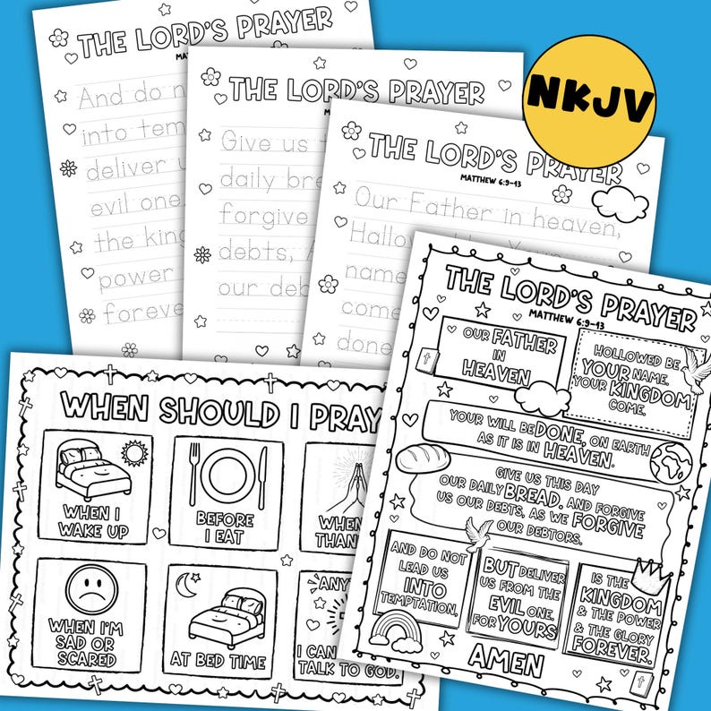 Lords Prayer for Kids Coloring Page Bible Verse Tracing Worksheet ...