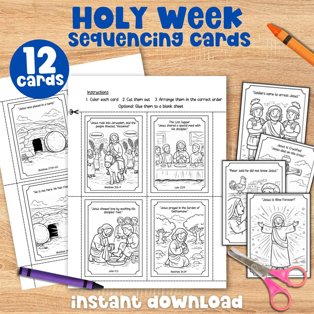 Holy Week Printable Sequence Cards Bible Lesson Kids Easter Sunday ...