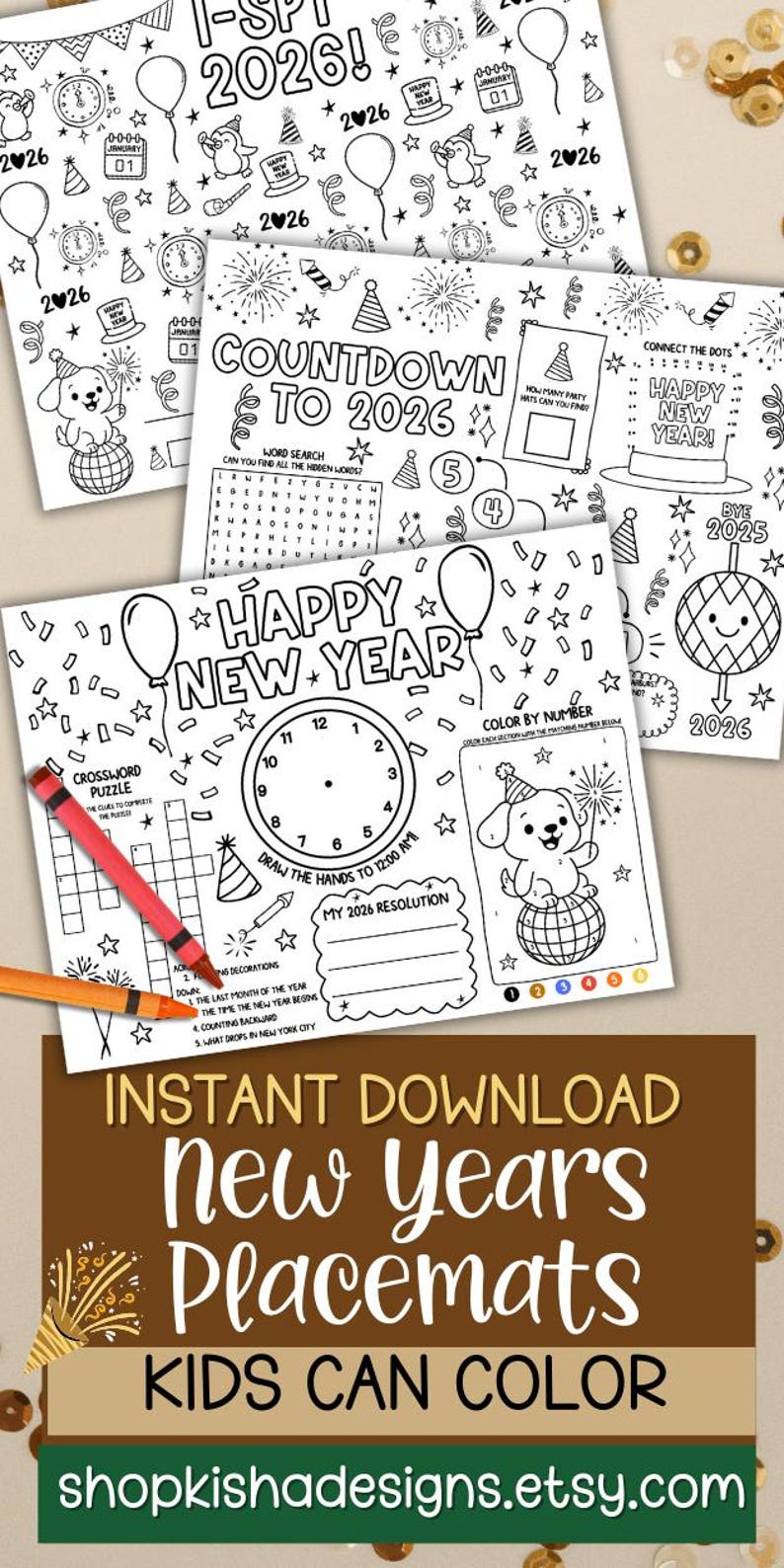 New Years Activity Placemat Coloring Sheet Quiet Activity for Kids ...