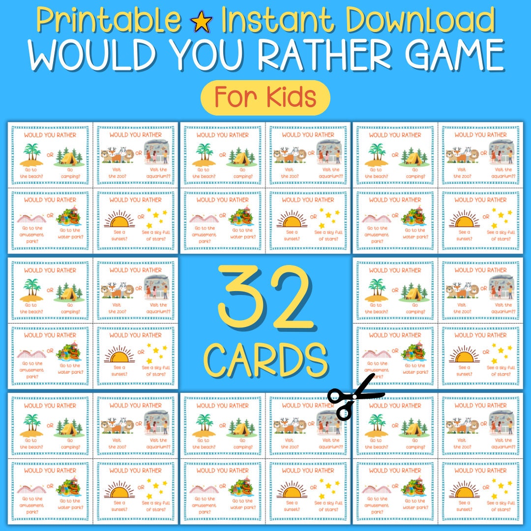 Would You Rather Kid Activity Travel Game Question Card Summer Travel ...