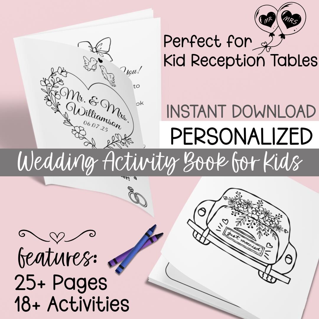 Custom Kid Wedding Day Coloring Activity Book Kid Table Reception ...