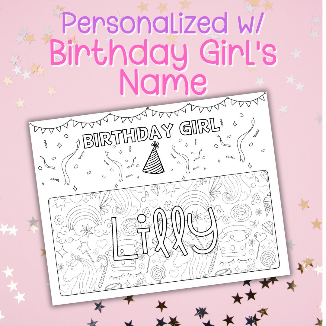 Personalized Unicorn Coloring Page Girl Birthday Activity Sheet Unicorn ...